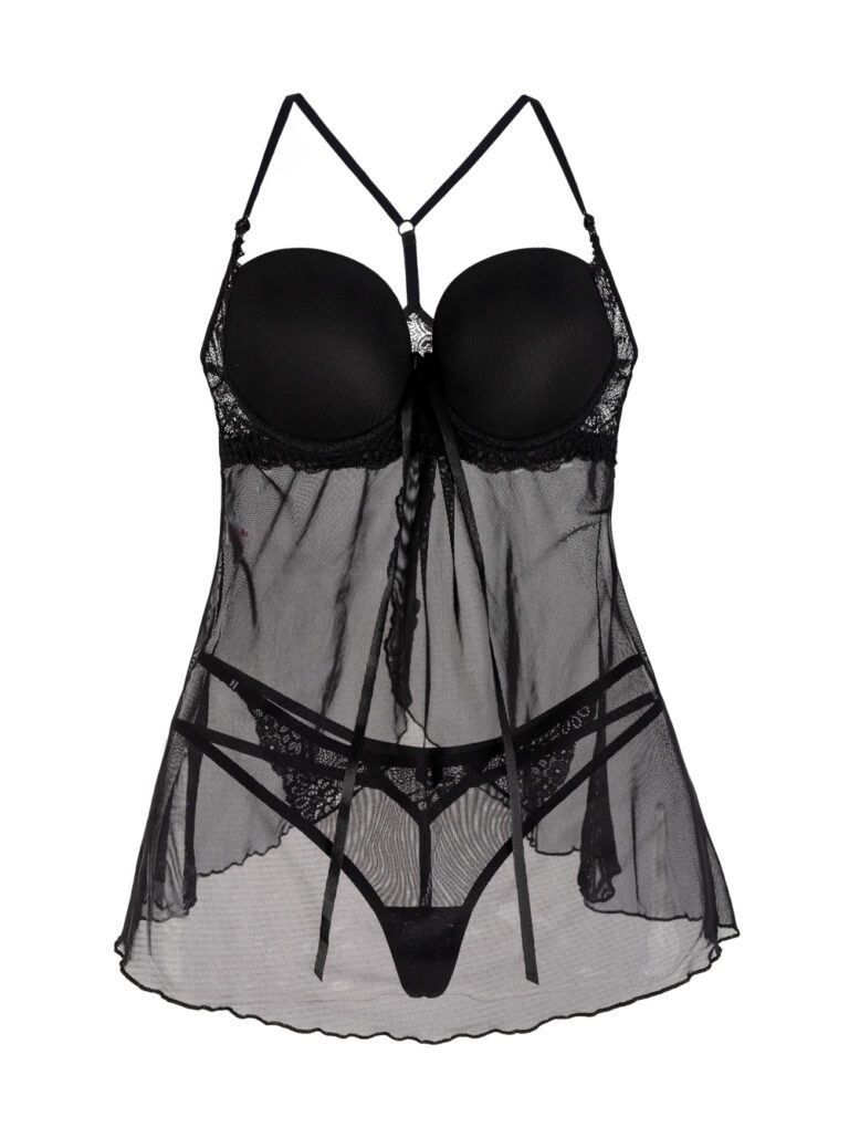 Baby doll con copa de efecto push up, de tul y encaje | Dlirio Lencería